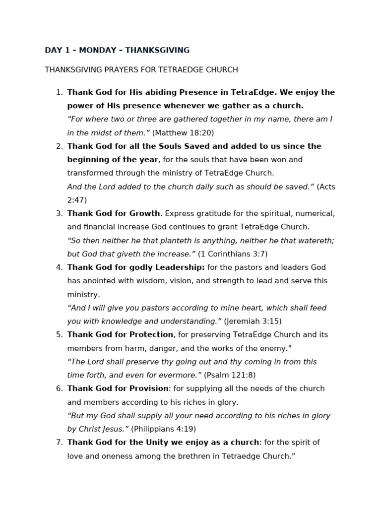 Thanksgiving Prayers for TetraEdge Church | PDF | Prayer | Jesus