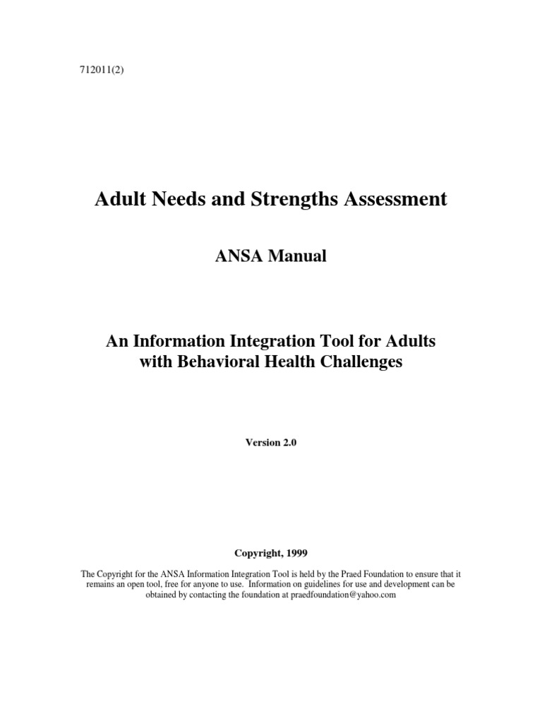 Adult Needs and Strengths Assessment: ANSA Manual | PDF | Binge Eating ...