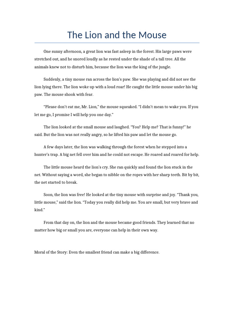 The Lion and the Mouse Story | PDF