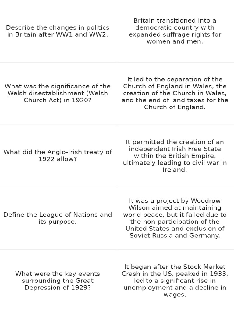 Flashcards Ww1 and Ww2 | PDF | Great Depression | United Kingdom