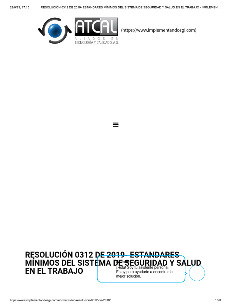 Resolución 0312 de 2019 - Estandares Mínimos Del Sistema de Seguridad y Salud en El Trabajo ...