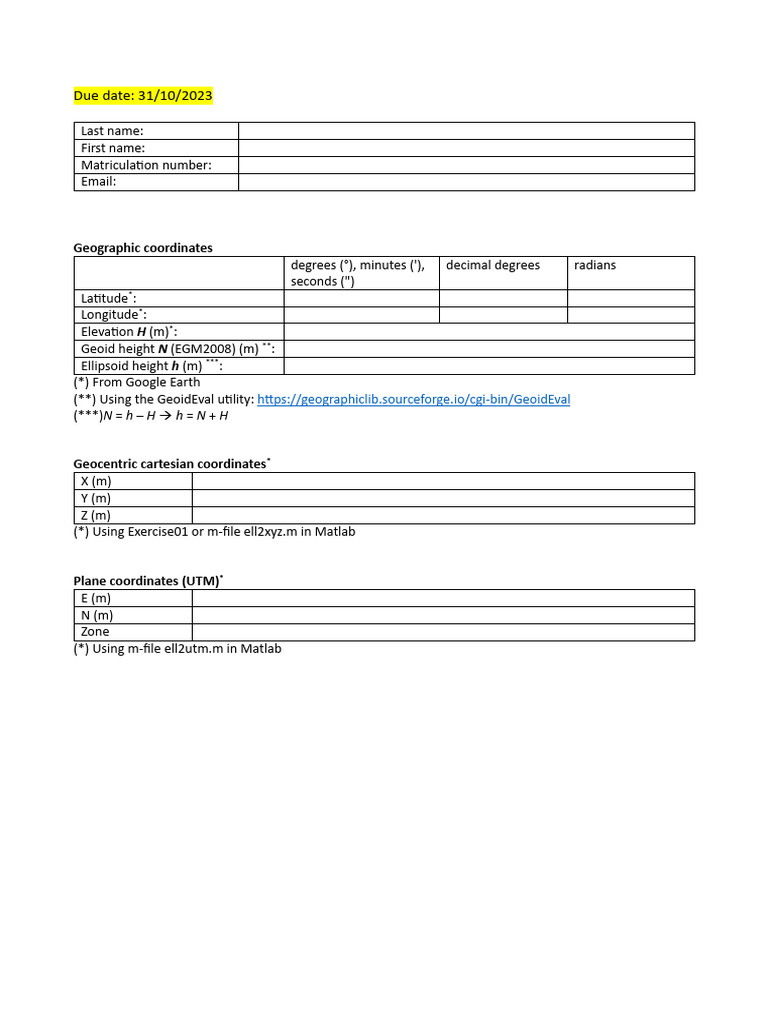 Geographic Geocentric Plane Coordinates Last Name | PDF