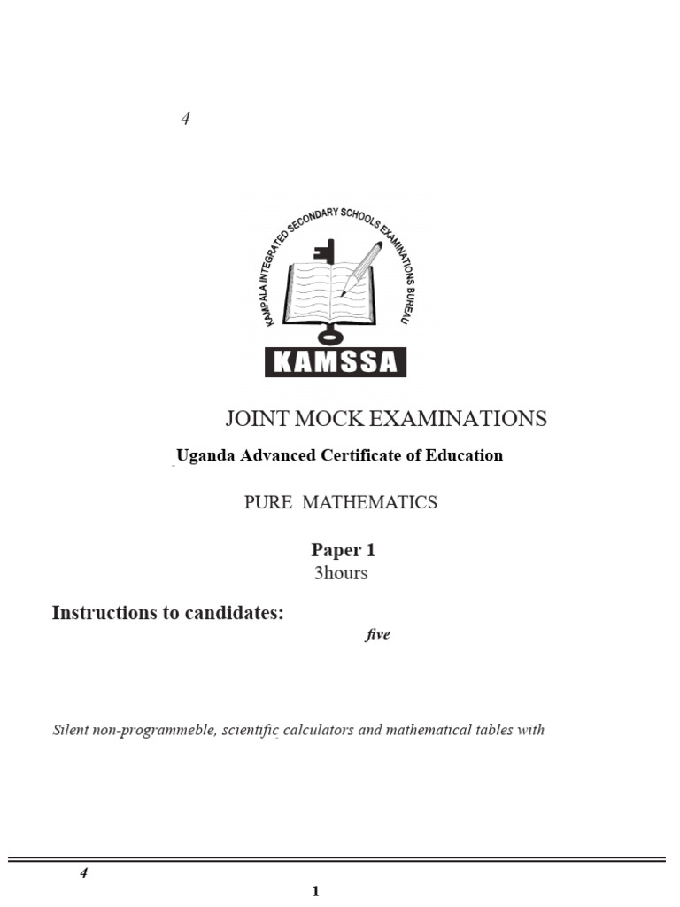 Kamssa Uace Math 1 Mock Exam 2024 | PDF | Mathematical Physics | Mathematical Objects
