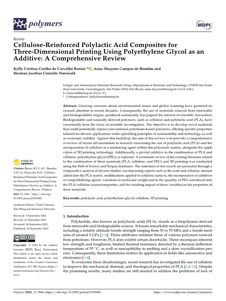 Cellulose-Reinforced Polylactic Acid Composites For | PDF | Polymers ...
