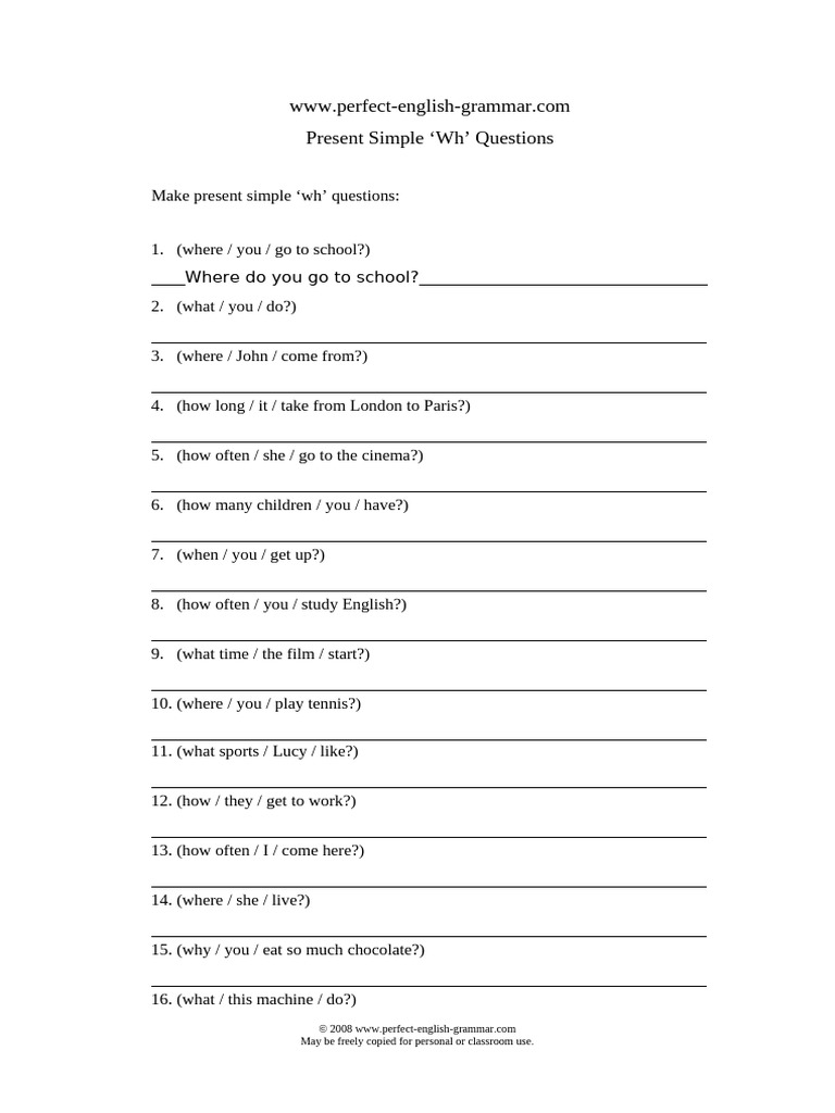 Present Simple Form Wh-Questions Other-Verbs | PDF