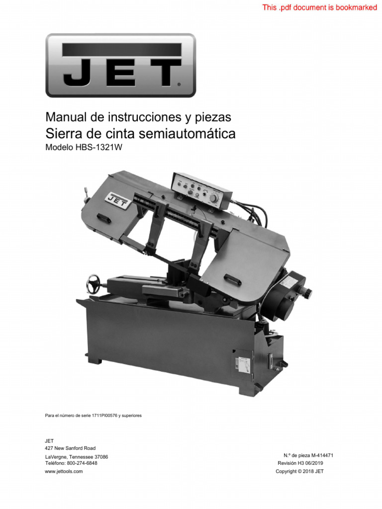 Manual de Garantía Sierra HBS-1321W JET | PDF | Tornillo | Rodamiento ...