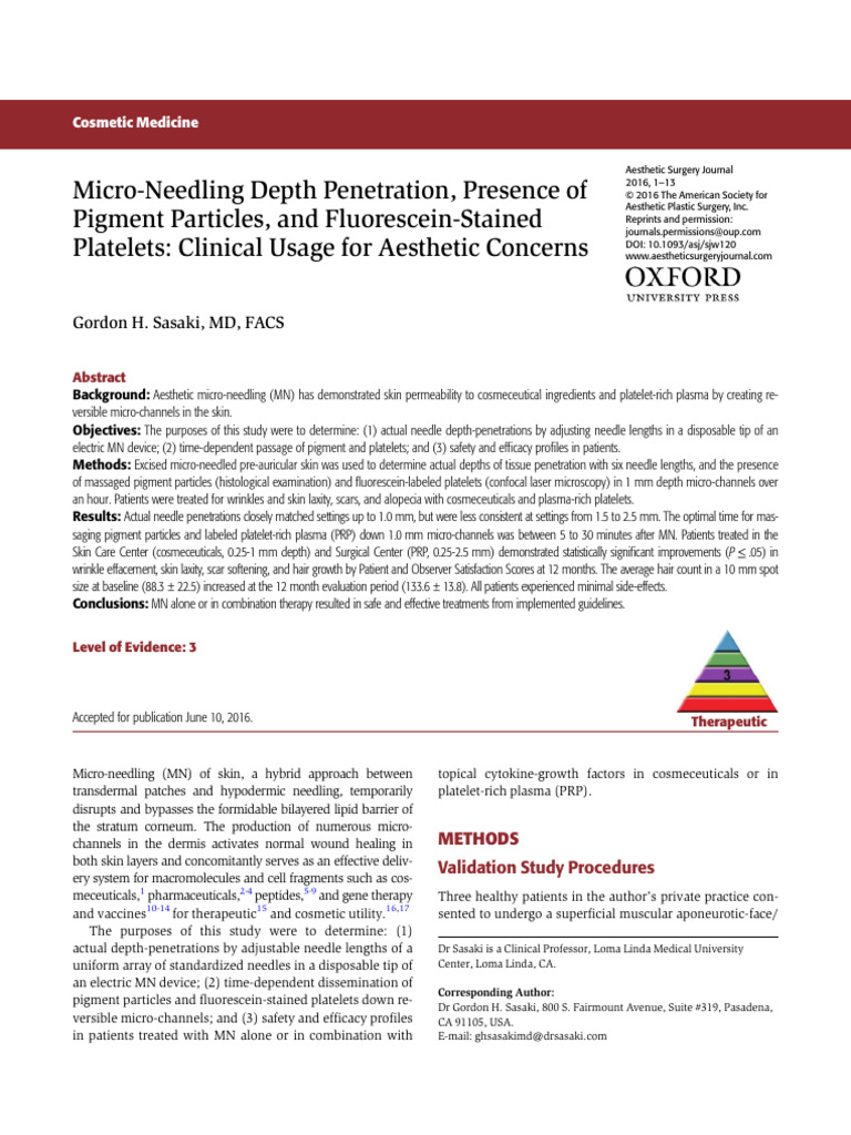 Artigo Microagulhamento 2016 Micro Needling Depth Penetration | PDF ...