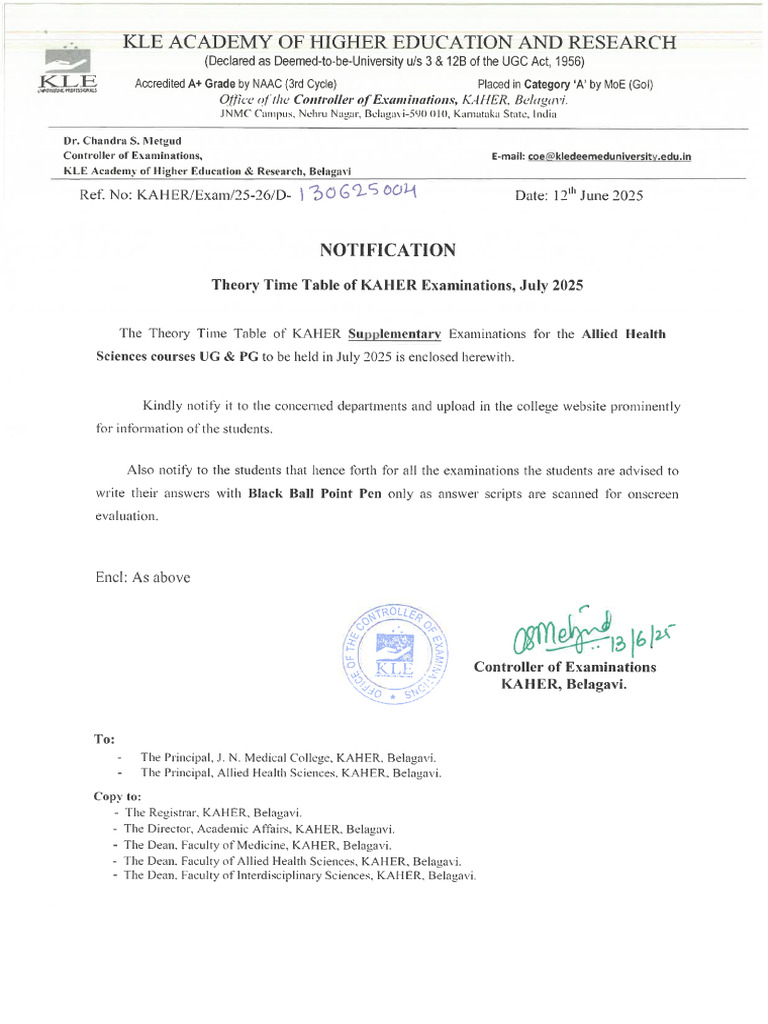 Theory Time Table Supplementary Allied Health Sciences | PDF