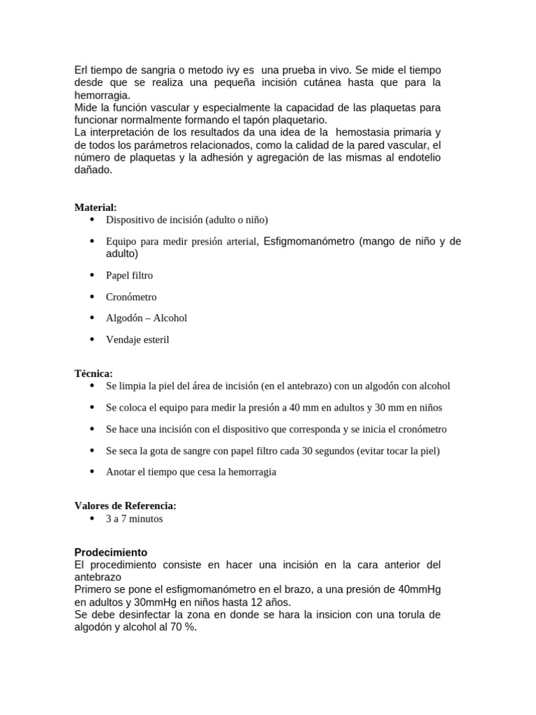 Erl Tiempo de Sangria o Metodo Ivy Es Una Prueba in Vivo | PDF ...