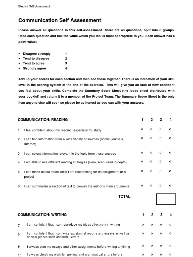 Communication Self Assessment | PDF | Educational Assessment | Cognition