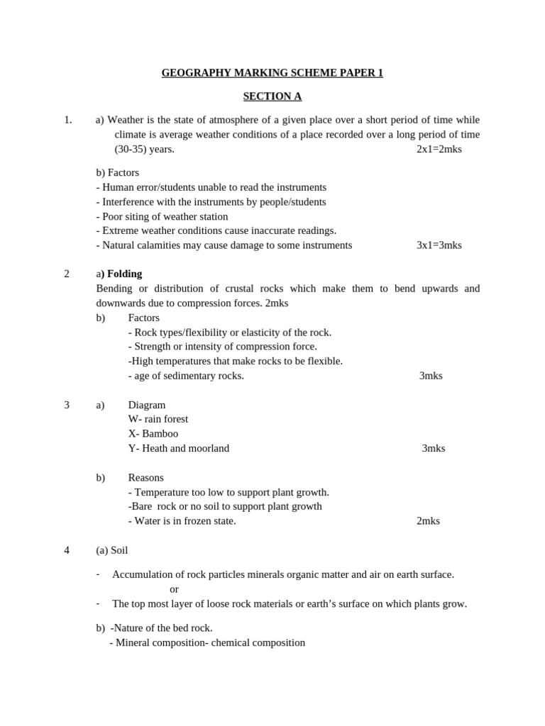 Geography Marking Scheme Paper 1 | PDF | Weathering | Glacier