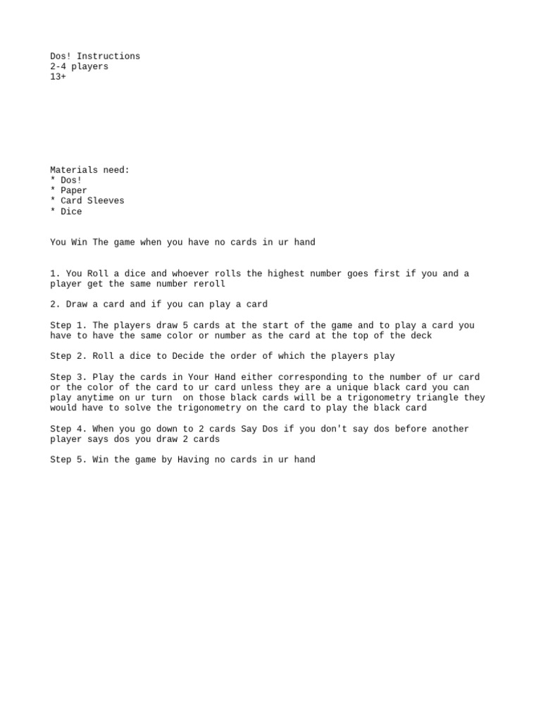 Dos! Card Game Instructions | PDF