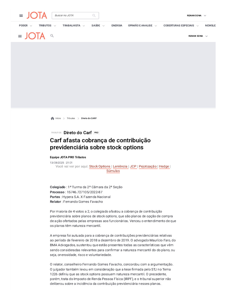 Carf Decide sobre Stock Options e JCP | PDF | Opção (finanças ...