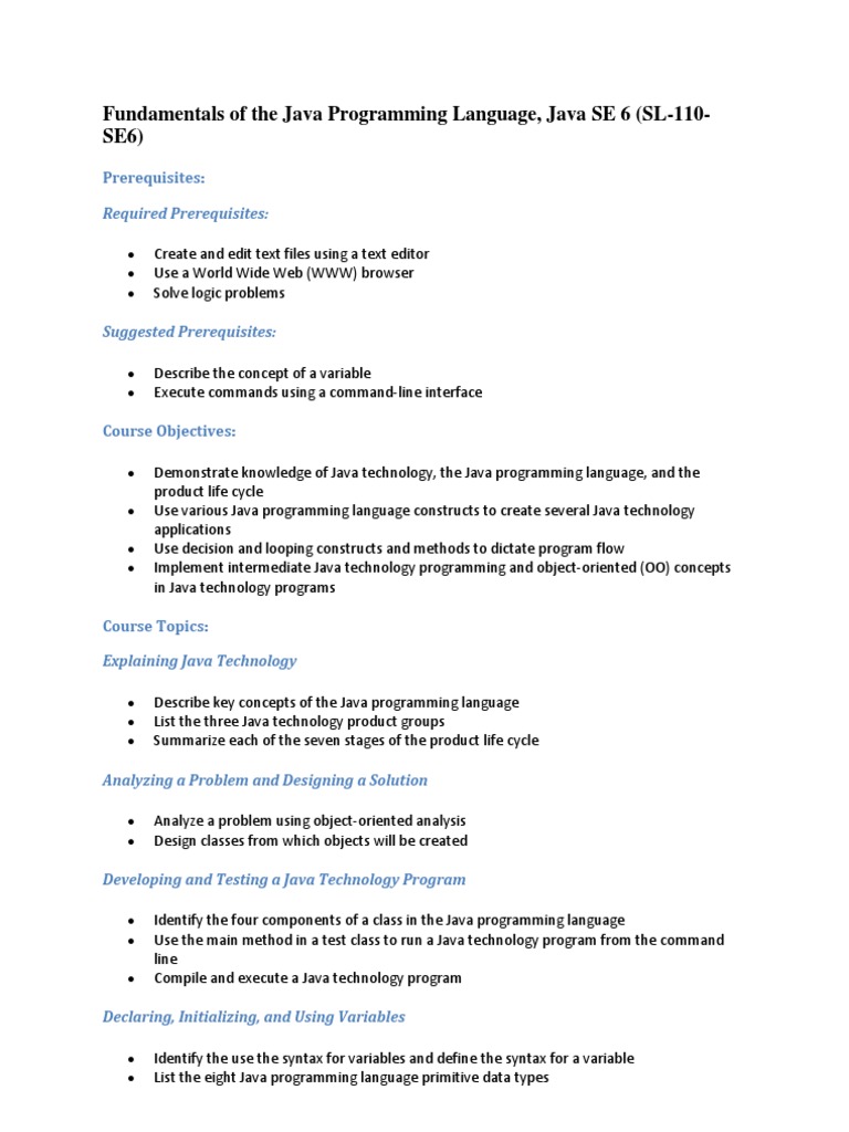 Fundamentals of The Java (SL-110-SE6) | PDF | Java (Programming Language) | Class (Computer ...