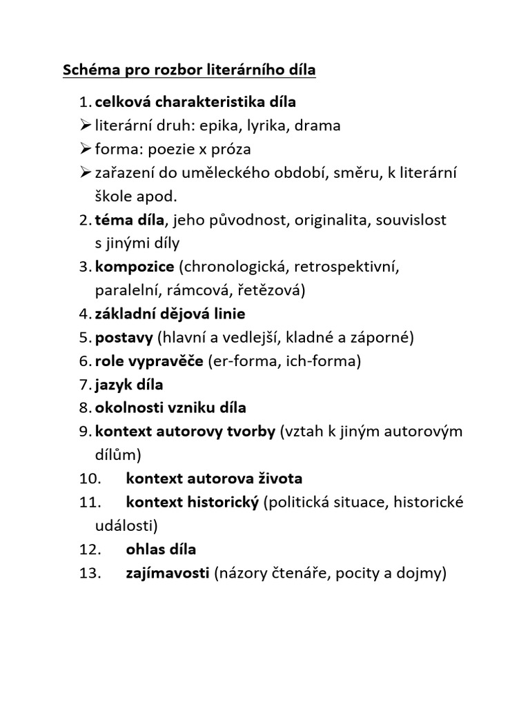 Schéma Pro Rozbor Literárního Díla | PDF