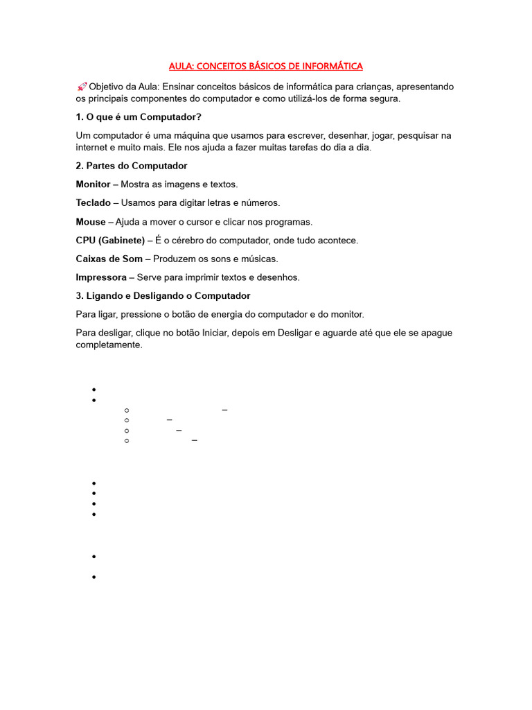 Conceitos Básicos de Informática para Crianças | PDF | Teclado de ...