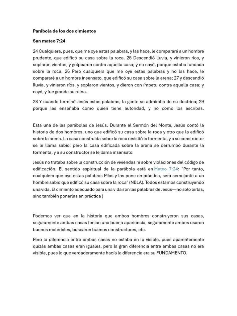 La Parábola de los Dos Cimientos | PDF | Cristo (título) | Parábolas de ...