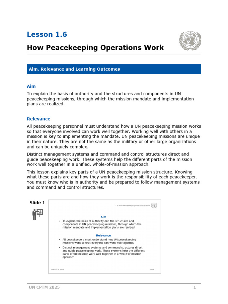 M1 - Lesson 1.6 How Peacekeeping Operations Work - Lesson | PDF ...