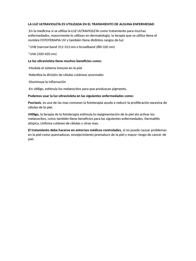 La Luz Ultravioleta Es Utilizada en El Tratamiento de Alguna Enfermedad ...