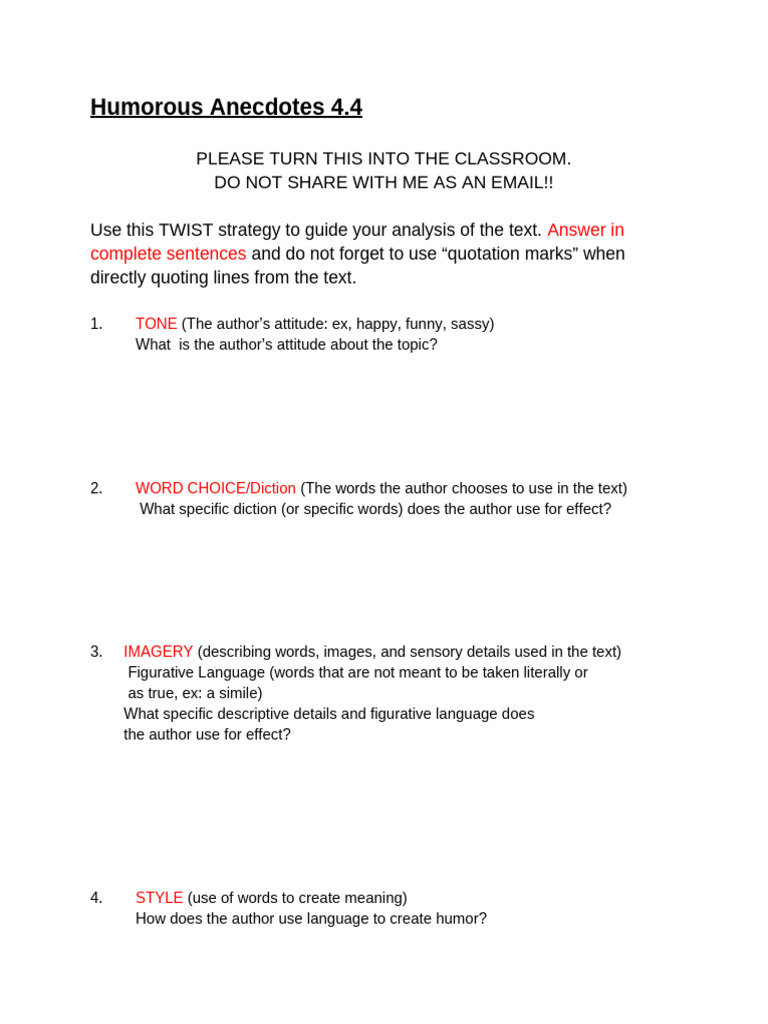 S420-Roxanne Boucher-Murray - Copy of Humorous Anecdotes Worksheet | PDF
