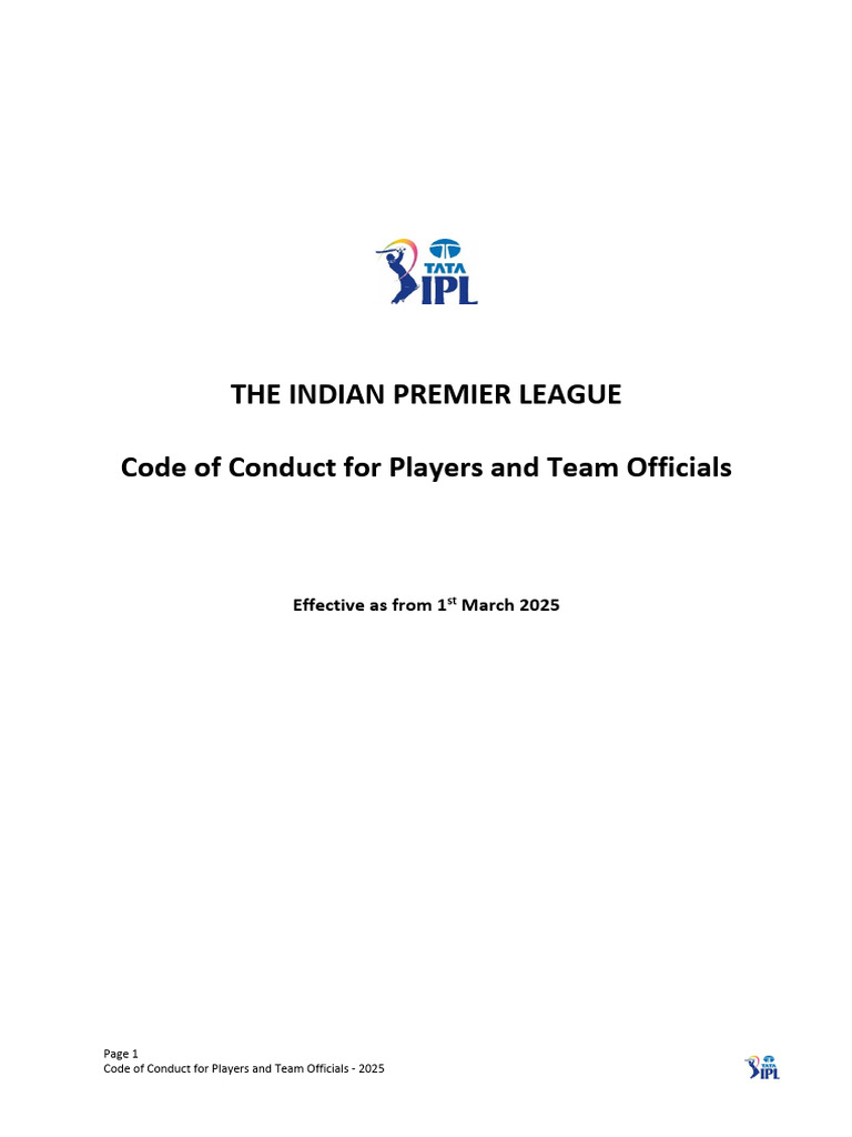 Code of Conduct For Players & Team Officials | PDF | Bowling (Cricket ...