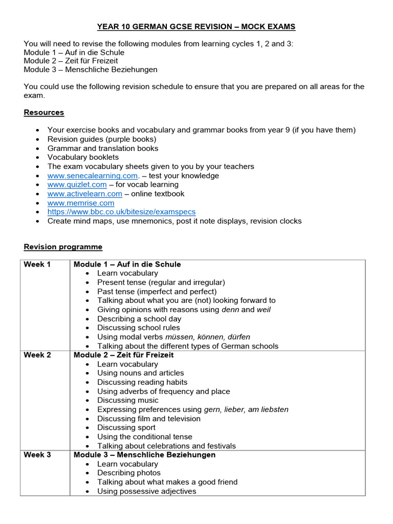 German School Rules Revision Guide | PDF | Grammatical Tense | Verb