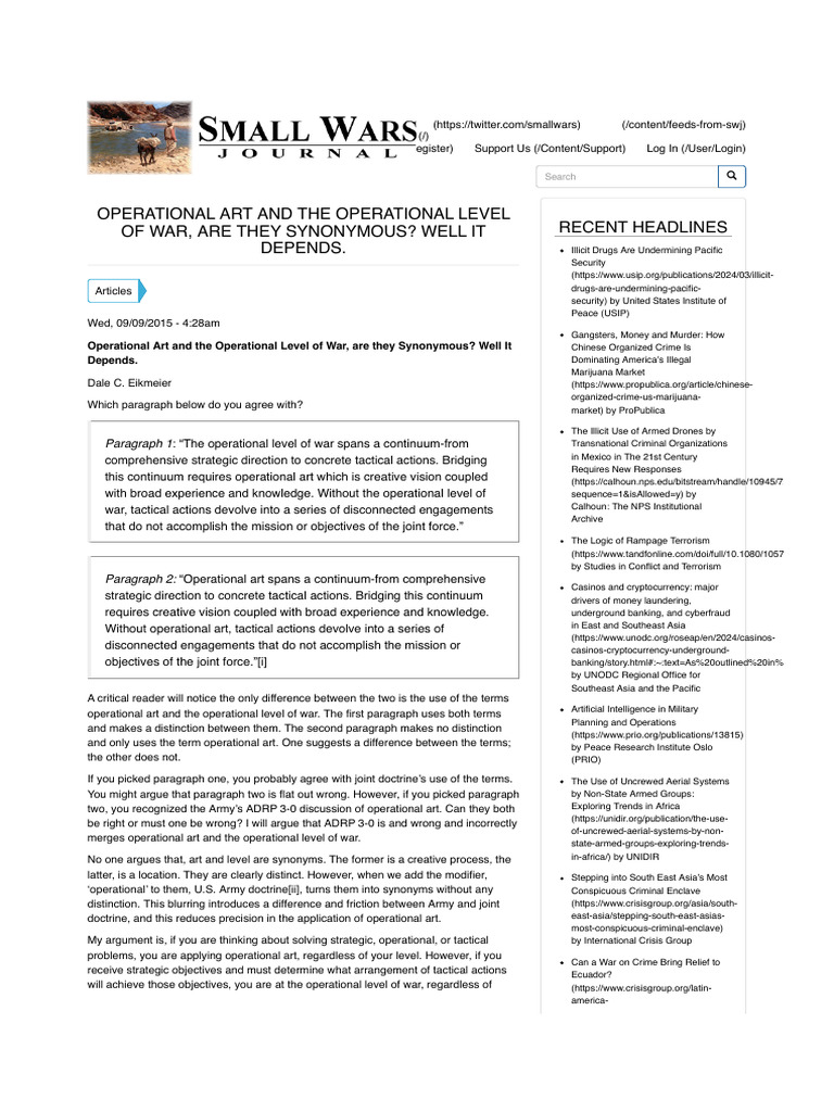 Distinction Between Operational Art and War | PDF | Operational Level ...