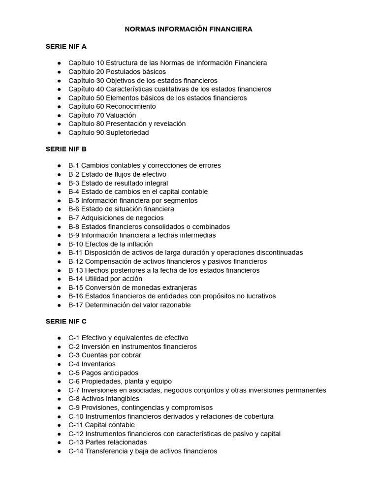 Listado NIFS | PDF | Estado financiero | Contabilidad