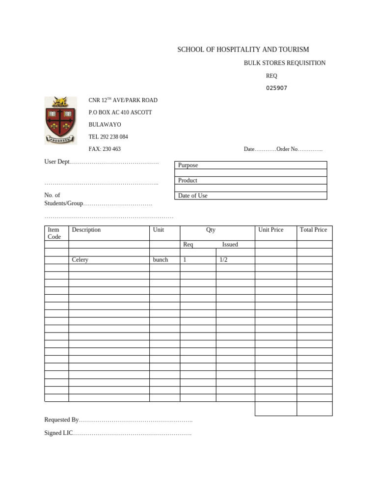 Bulk Stores Requisition Form Template | PDF