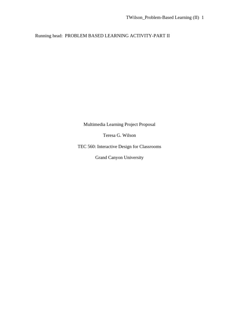 Problem-Based Learning Project Proposal | PDF | Learning | Cognition