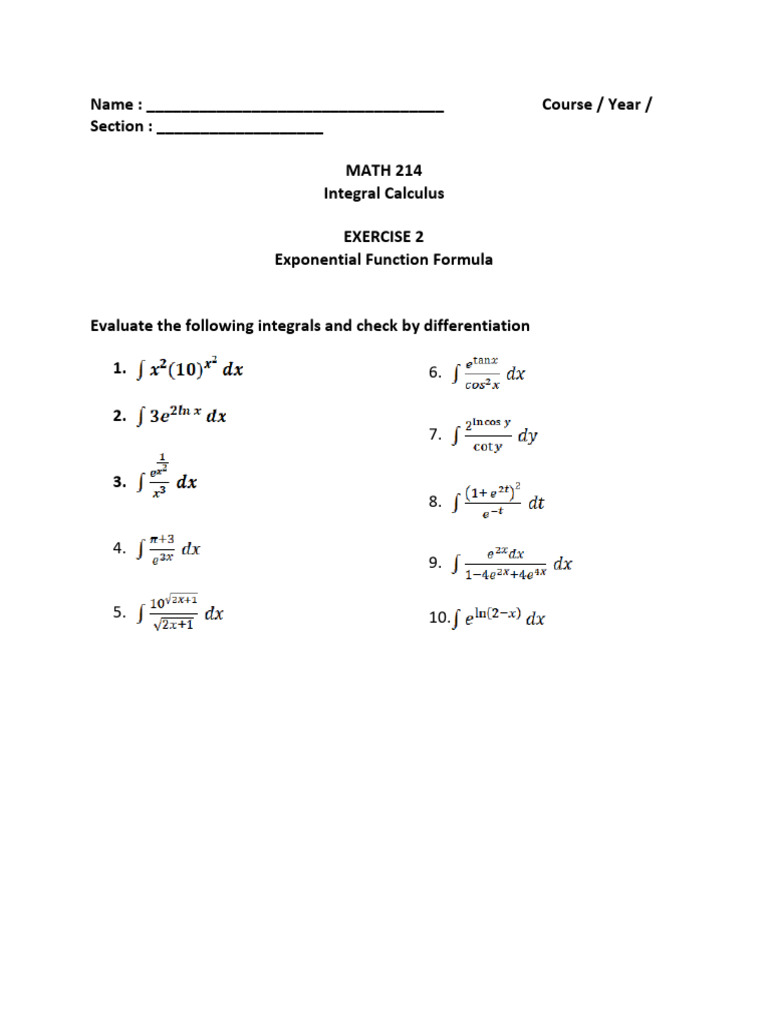 Exercise 3 - Exponential Function Formula | PDF