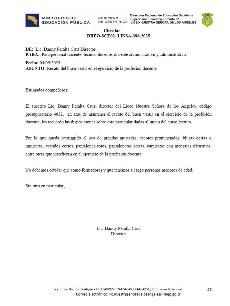 Circular 396 Recato Del Buen Vestir en El Ejercicio de La Profesión ...