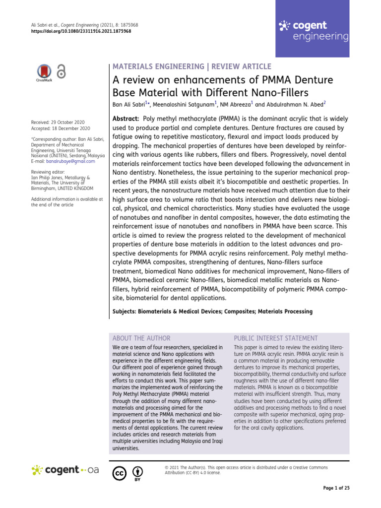 A Review On Enhancements of PMMA Denture Base Mate | PDF ...