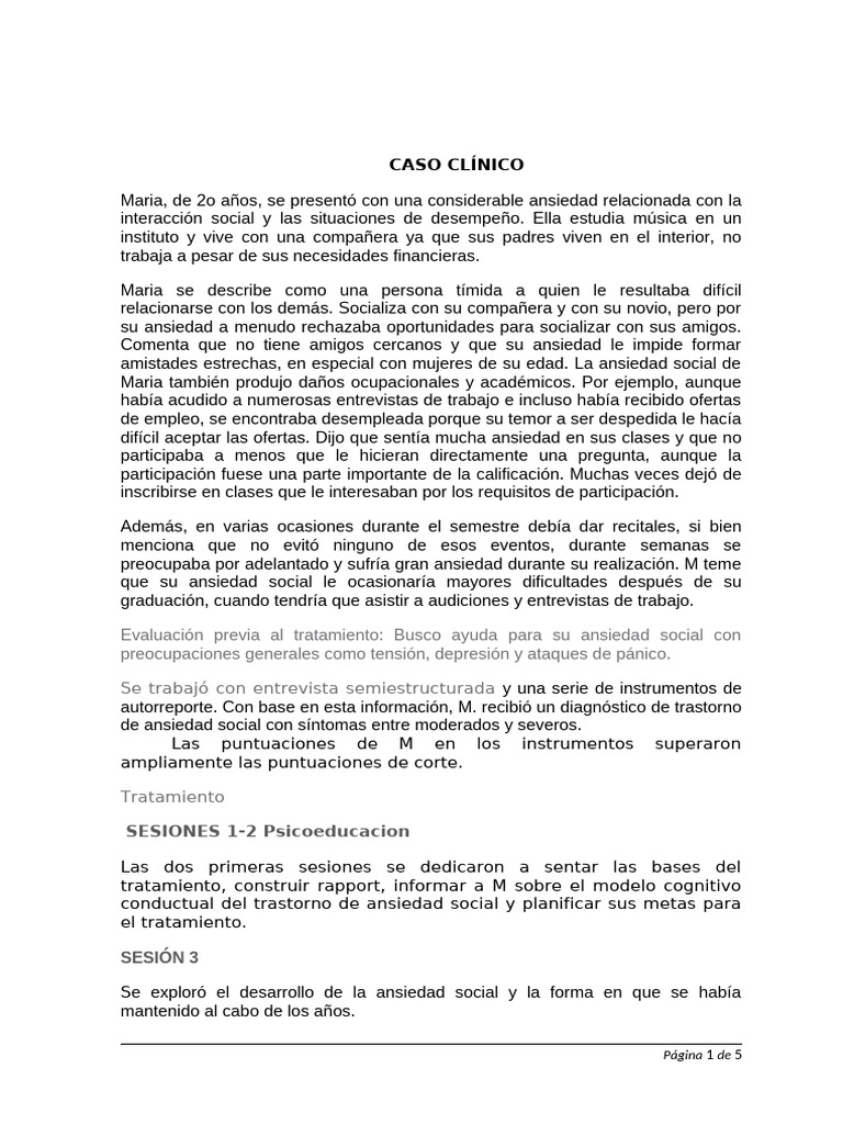 Caso Maria | PDF | Ansiedad | Desorden de ansiedad social