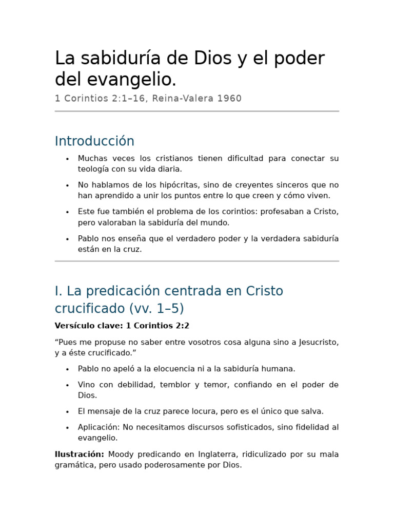 Sabiduría de Dios y poder del evangelio | PDF | Primera epístola a los ...