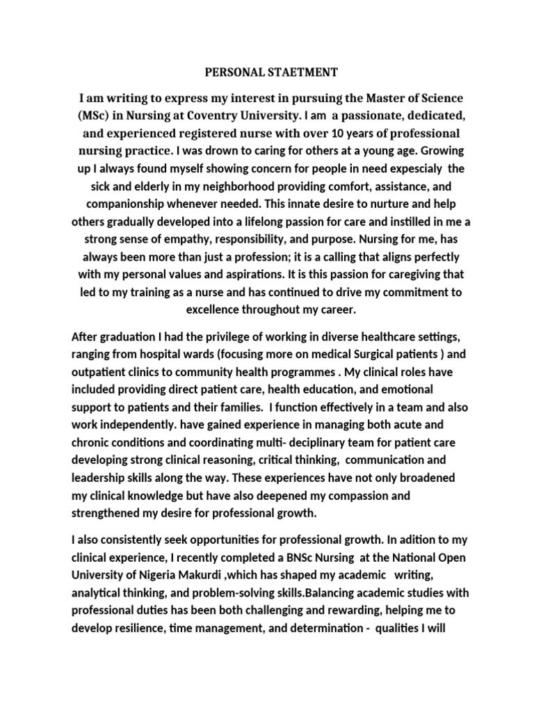 Personal Statement Uni Cov | PDF | Nursing | Health Care
