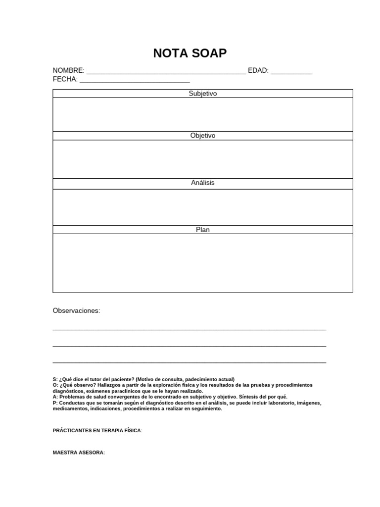 Nota SOAP para Fisioterapia | PDF
