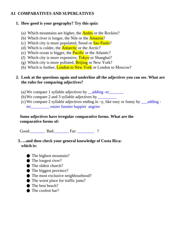 A1 Comparatives and Superlatives | PDF