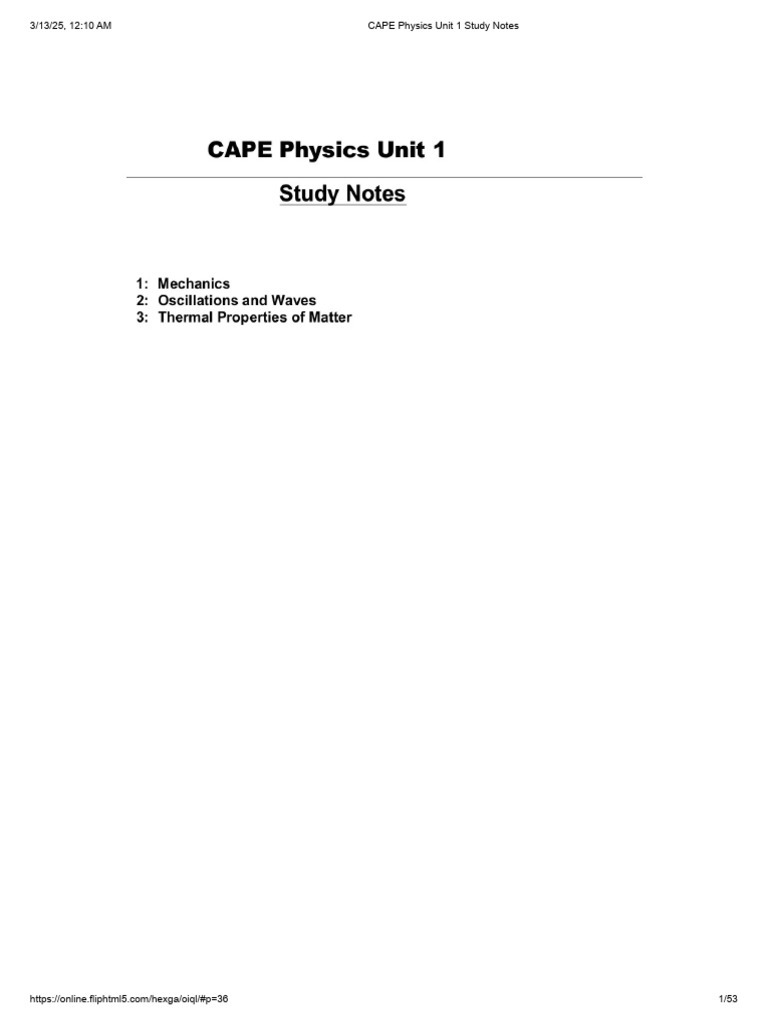 CAPE Physics Unit 1 Study Notes | PDF
