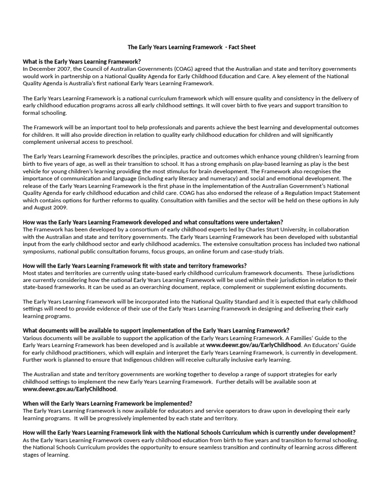 Early Years Learning Framework Overview | PDF | Early Childhood ...