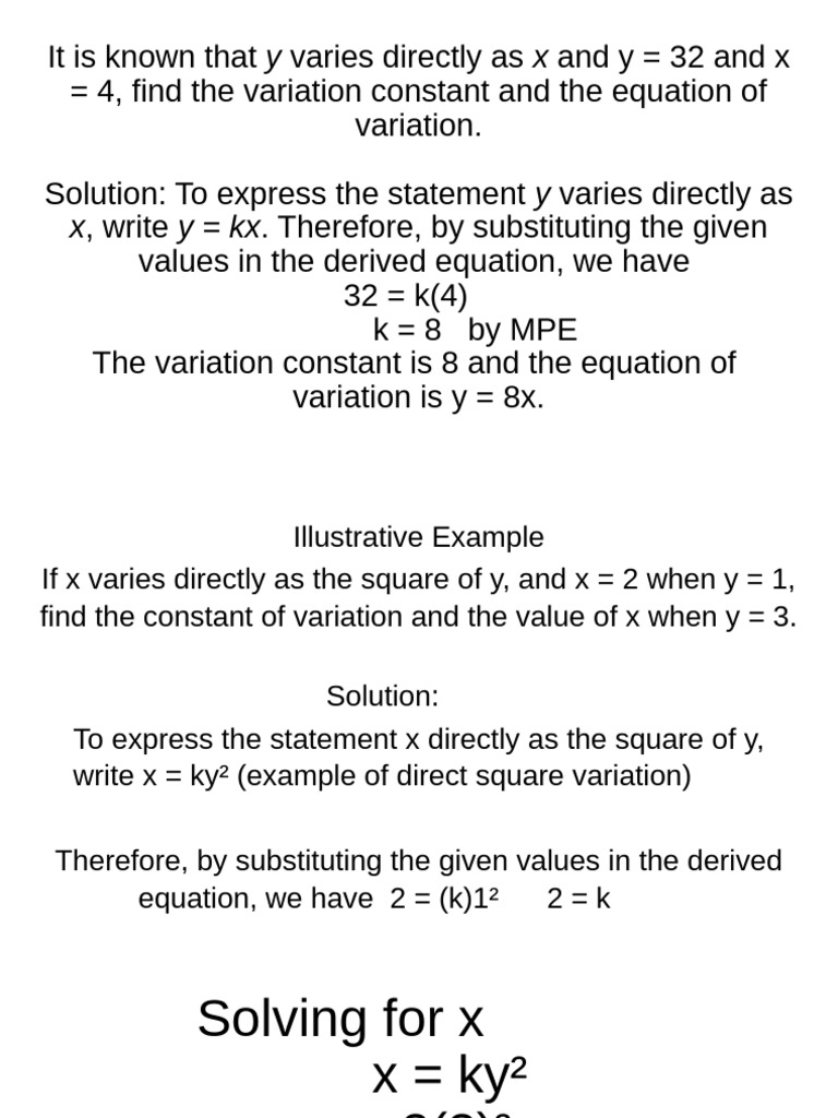 Direct Variation Solving Problems | PDF | Equations | Mathematical Objects