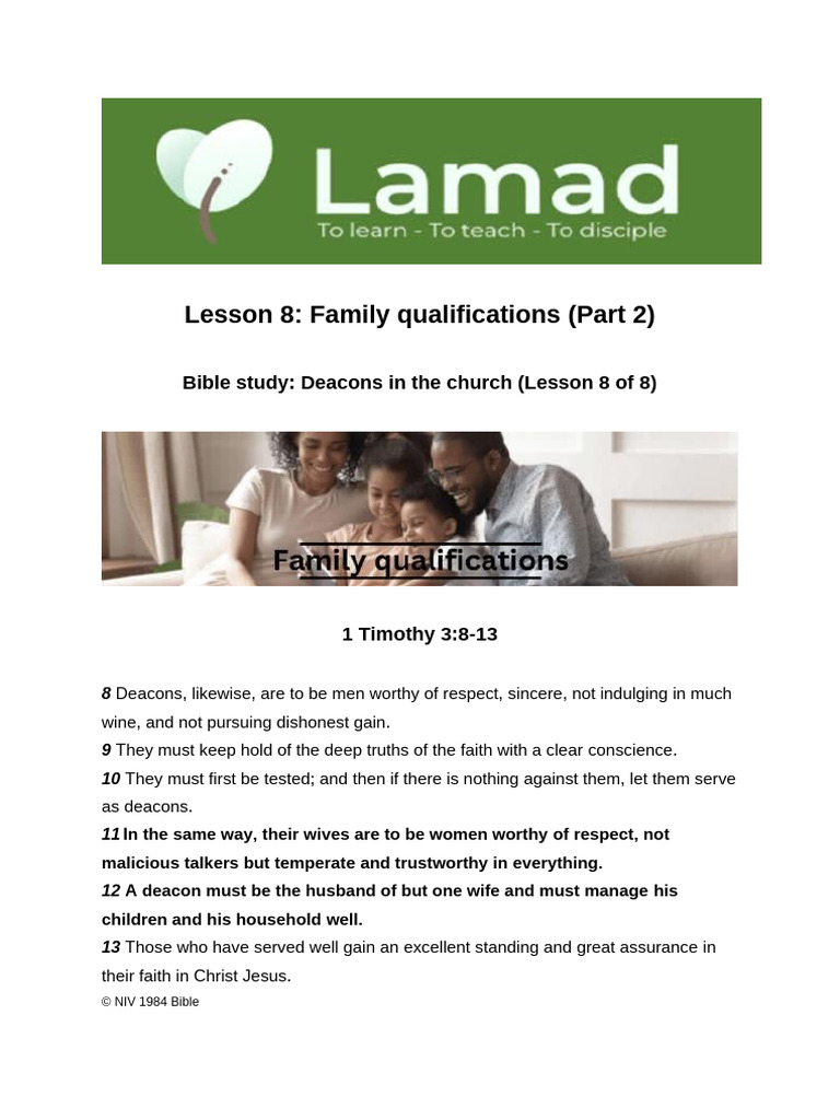 Deacons in The Church 8 - Family Qualifications - Part 2 | PDF | God ...