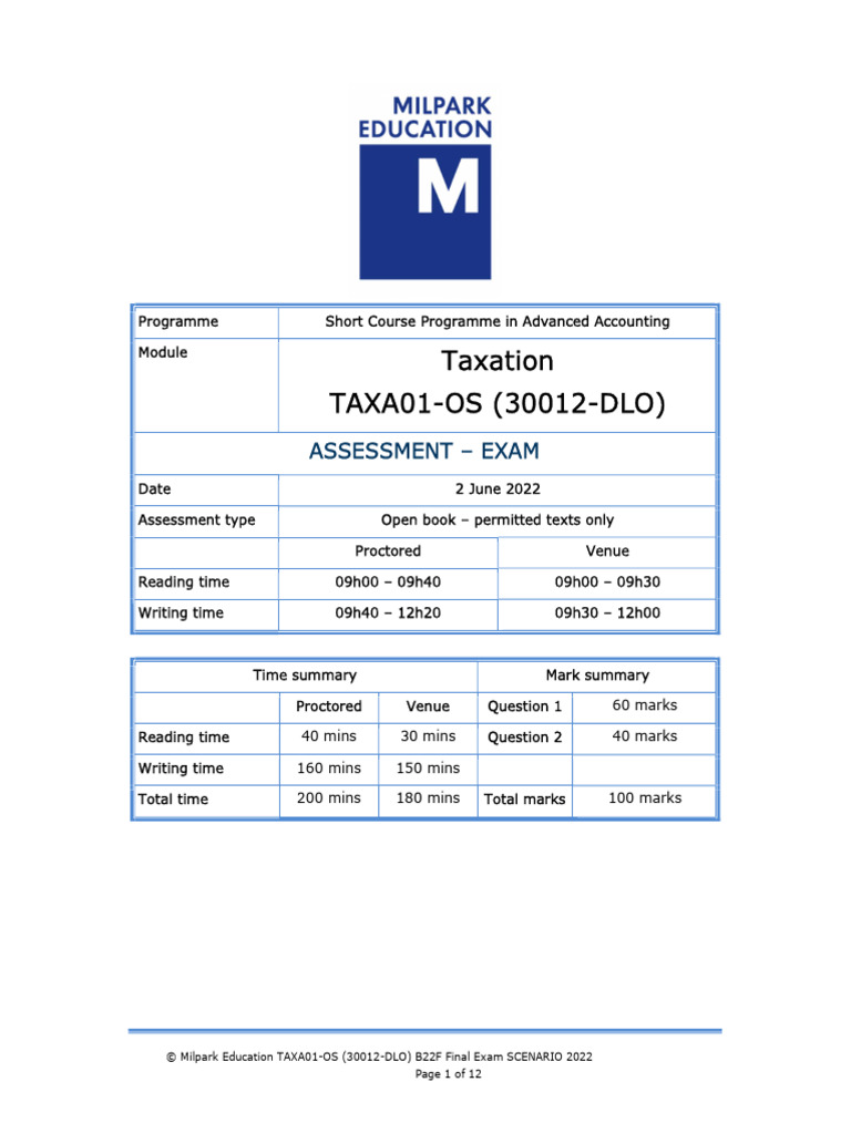 Microsoft Word - TAXA01-OS - Exam 2022F - Scenario RM GO RB | PDF ...