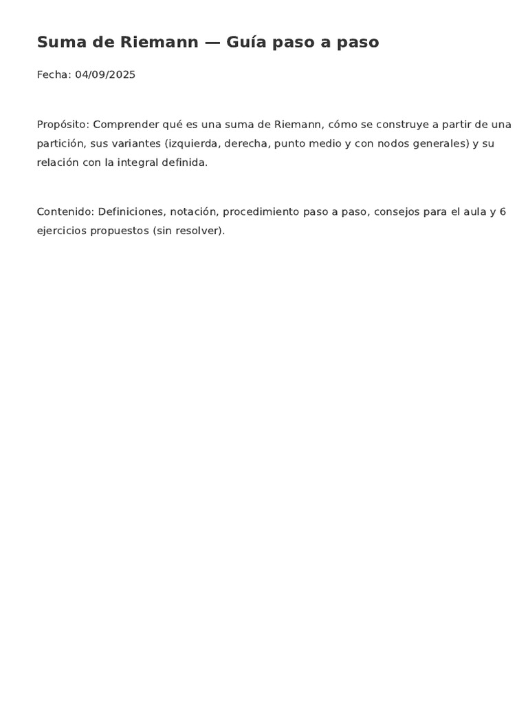 Suma de Riemann Guia PDF | PDF | Integral | Matemáticas