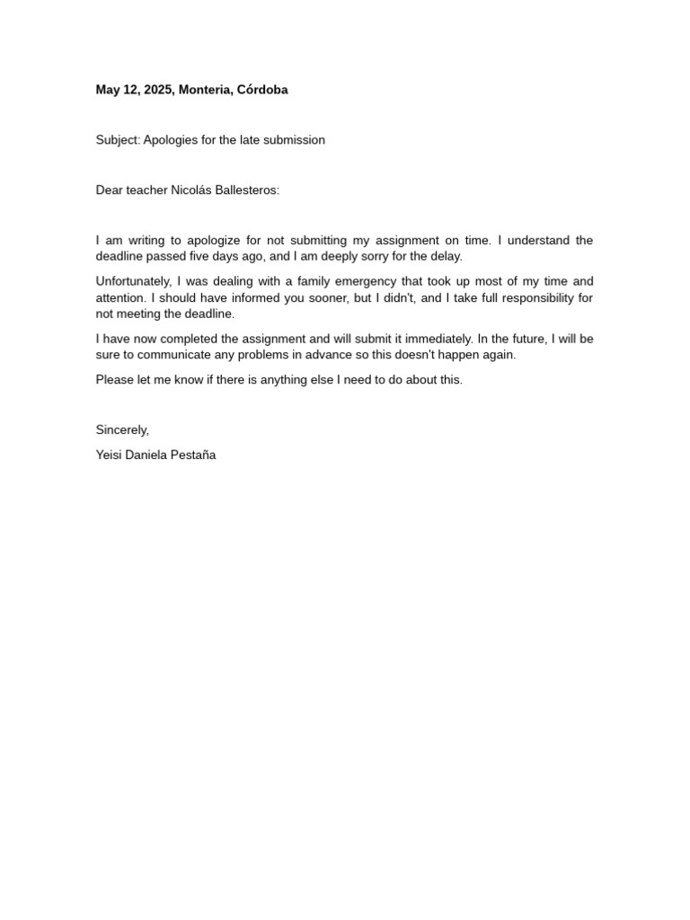 Apology for Late Assignment Submission | PDF