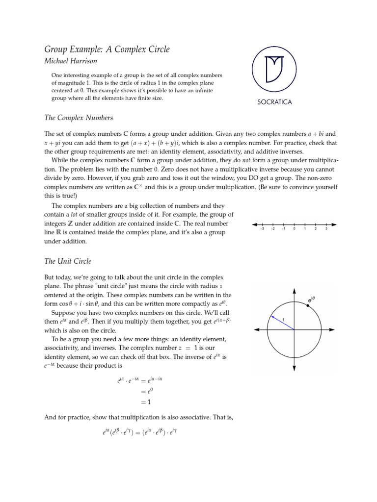 Unit Circle as a Complex Group | PDF | Group (Mathematics) | Numbers