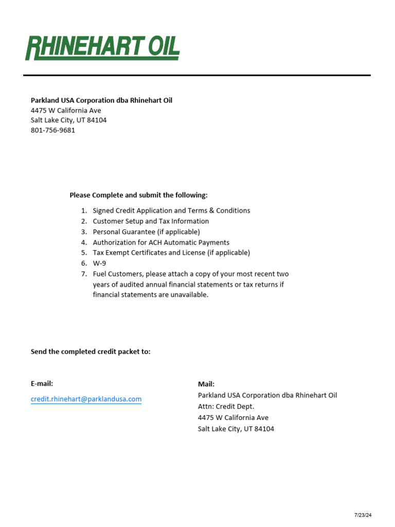 Rhinehart Credit Packet 7-23-24 | PDF | Guarantee | Credit Card