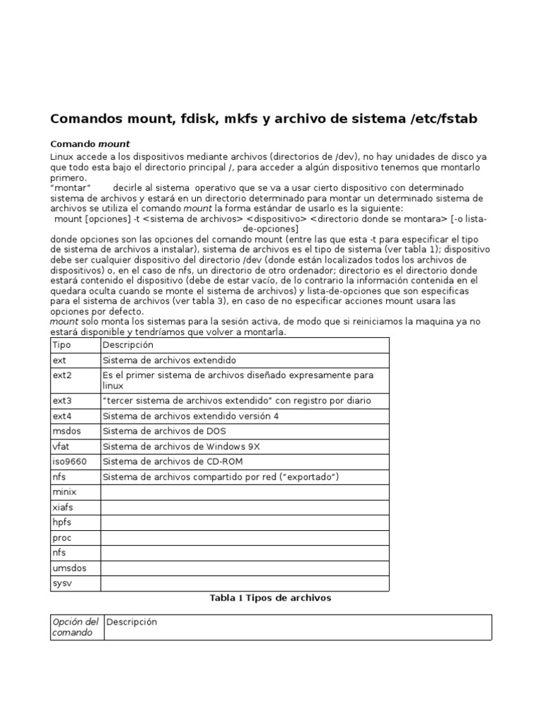 Comandos MKFS, Fdisk, Mount y Fstab | PDF | Archivo de computadora | Sistema de archivos