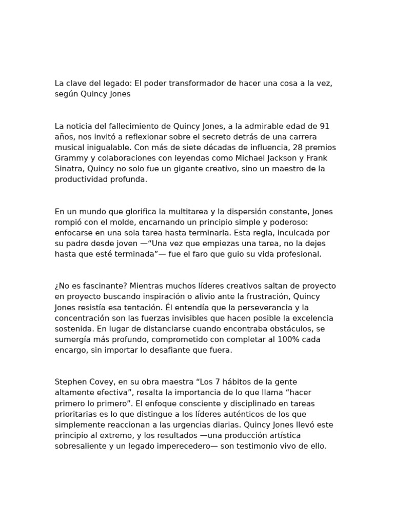 11.0 La Clave Del Legado El Poder Transformador de Hacer Una Cosa A La ...