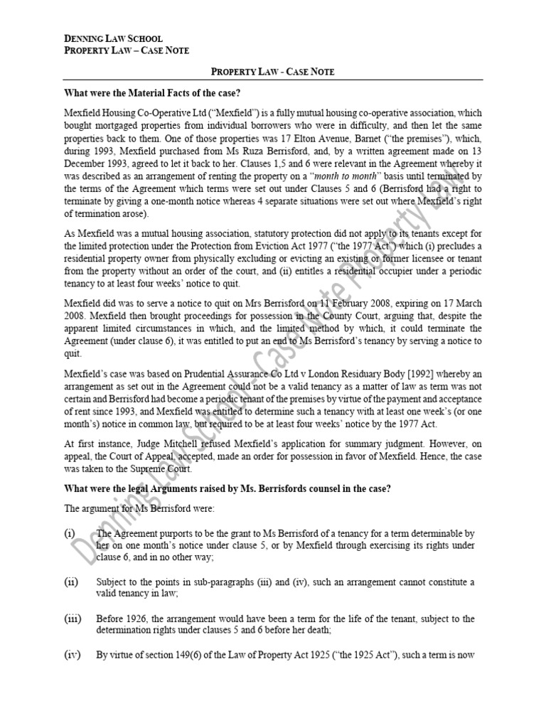 Property Law Part A - Model Answers | PDF | Lease | Leasehold Estate